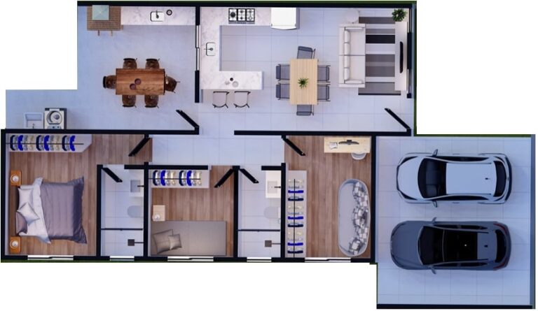 19 plantas de casas térreas com 3 quartos para você se inspirar ...